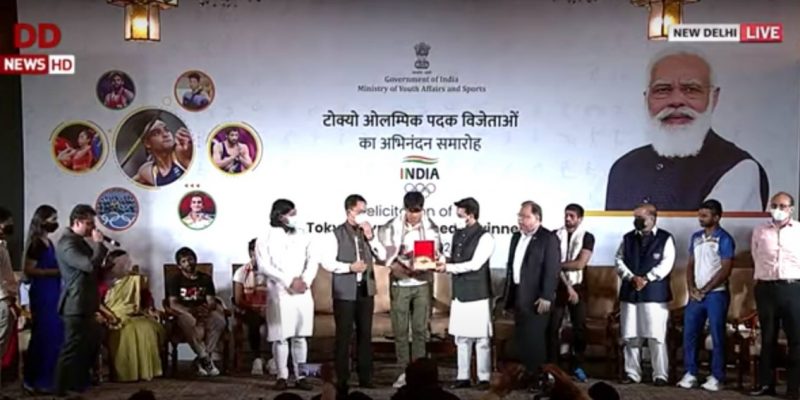 Podium at Official Event Felicitates Oversized Modi for Olympics, Medal ...