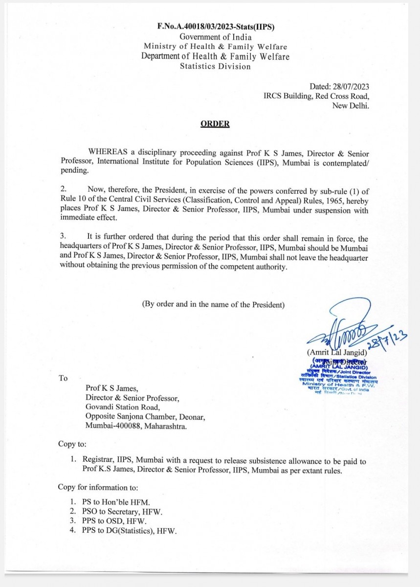 Govt Note Cites 'Charges' Against IIPS Head, Insiders Say He Was ...