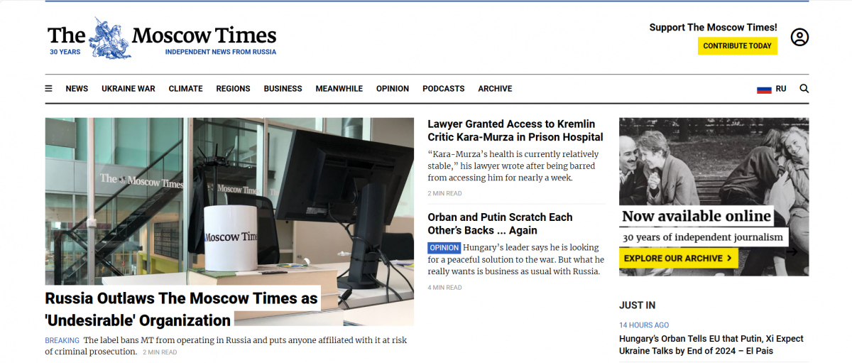 Kremlin Bans ‘Moscow Times’ Site For ‘Discrediting Russian Leadership ...